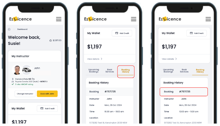 How to view your booking history – EzLicence Support